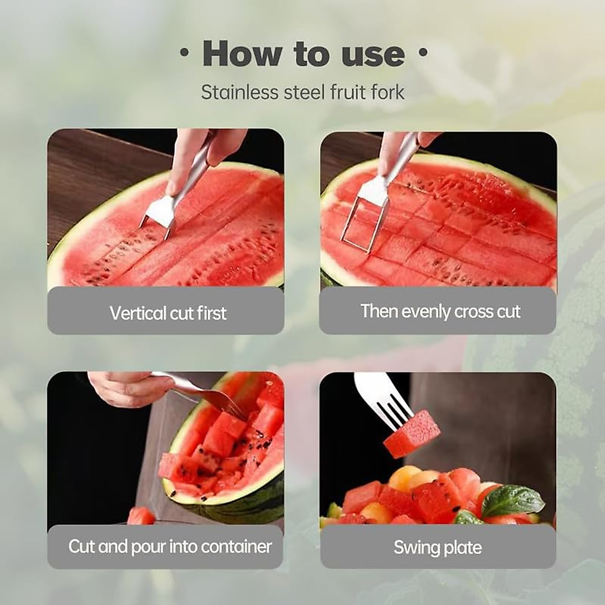 2-in-1 Stainless Steel Fruit Cutter, 2024 New Watermelon Fork Slicer Cutter, Dual Head Fruit Forks Slicer Watermelon Cutter Tool, Summer Fruit Cutting Fork for Home, Kitchen, Camping (1pcs)