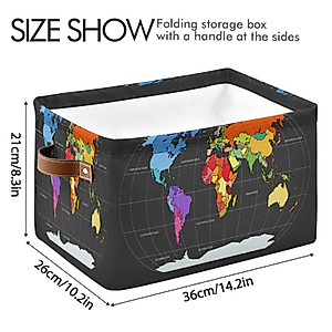 xigua World Map Storage Basket Storage Bin Organizer Basket, Foldable Rectangular Storage Box with Handles for Home Office