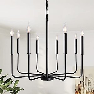 ALISADABOY Black Chandeliers for Dining Room Farmhouse 8 Light Rustic Industrial Candle Hanging Light Fixture for Living Room Kitchen Island Entryway Foyer Bedroom Pendant Lighting