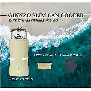 Ginnzo Slim Can Cooler - Double Walled Stainless Steel CanKoozie | 12 Oz Insulated Drink Holder for Tall Skinny Hard Seltzer/Beer/Soda/Energy Drinks (Sunlight)