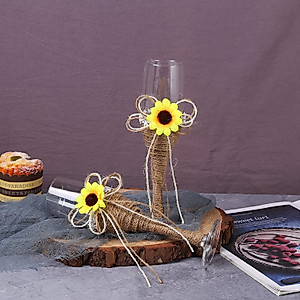 TANG SONG Cake Knife and Server with Champagne Glasses Sets Resin Plastic Handle with with Sunflower Burlap Lace Design