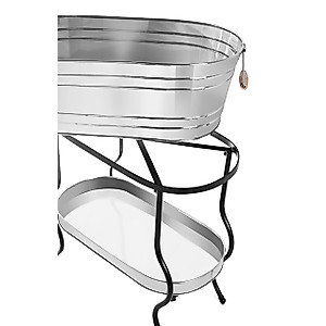 BIRDROCK HOME Stainless Steel Beverage Tub with Stand - Bottom Tray - Ice Bucket - Party Drink Holder - Wooden Handles - Outdoor or Indoor Use - Free Standing
