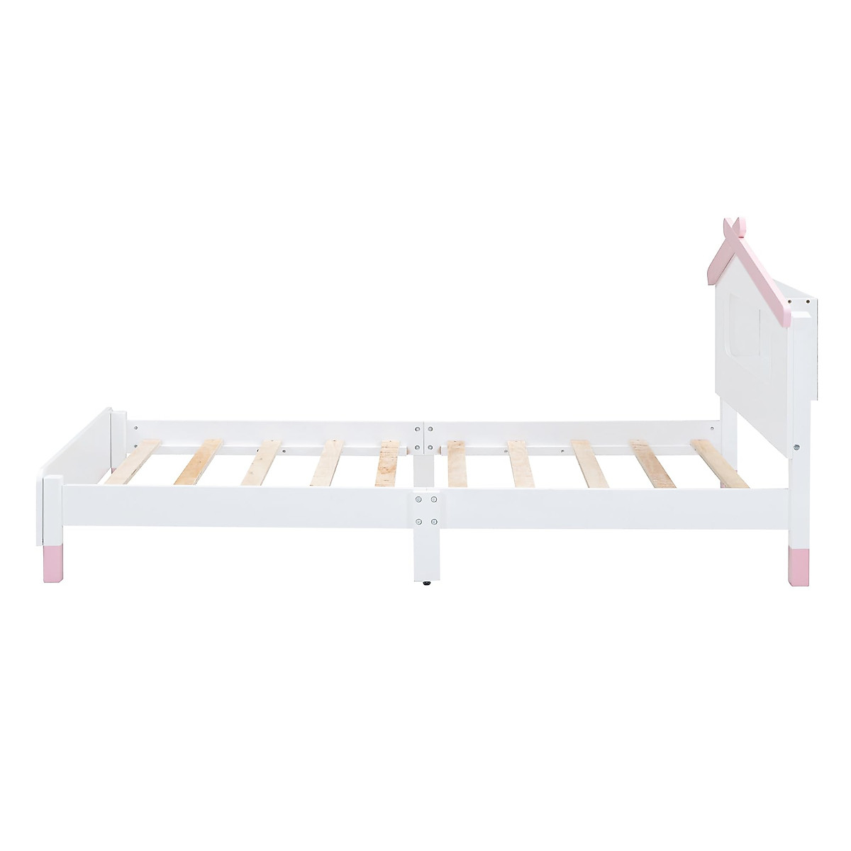 Harper & Bright Designs Twin Bed Frames with House-Shaped Headboard, Wooden Kids Twin Platform Bed Frame with Motion Activated Night Lights, Cute Single Twin Bed for Girls Boys, White+Pink