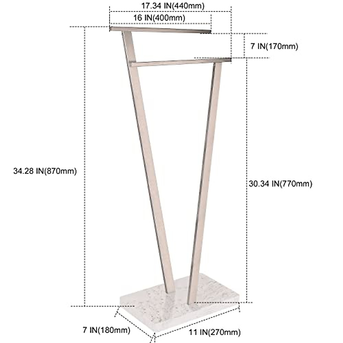 Winmien Freestanding Towel Rack for Bathroom, SUS 304 Stainless Steel Towel Holder with Marble Base for Bathroom Floor, Pool, 2-Tier (Brushed Nickel)