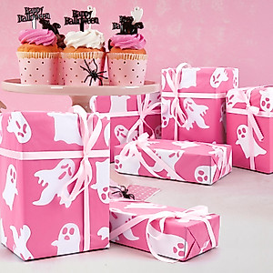 100 Sheets Halloween Pink Boo Tissue Paper, 20 x 14in Pink Ghost Print Wrapping Tissue Cute Ghpst Art Decorative Tissue for Happy Boo Day Girls Baby Shower Birthday Party Supplies