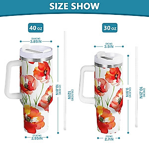 FENOCHE Poppy Flower Floral 30 oz Tumbler Insulated Cups Stainless Steel Water Bottle with Handle Lid and Straw Tumblers for Car Cup Holder