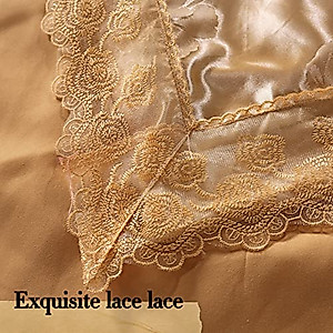PYCLIFE Queen Duvet Cover,Luxury Bedding,Lace 3-Piece Duvet Covers,Jacquard Bedding Sets (Gold, Queen)