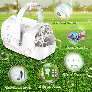 Automatic Bubble Machine for Kids Toddlers, Portable Bubble Blower with 3 Speed Level, Bubble Maker Operated by Plug in or Batteries Bubble Toys for Parties Birthday Indoor Outdoor