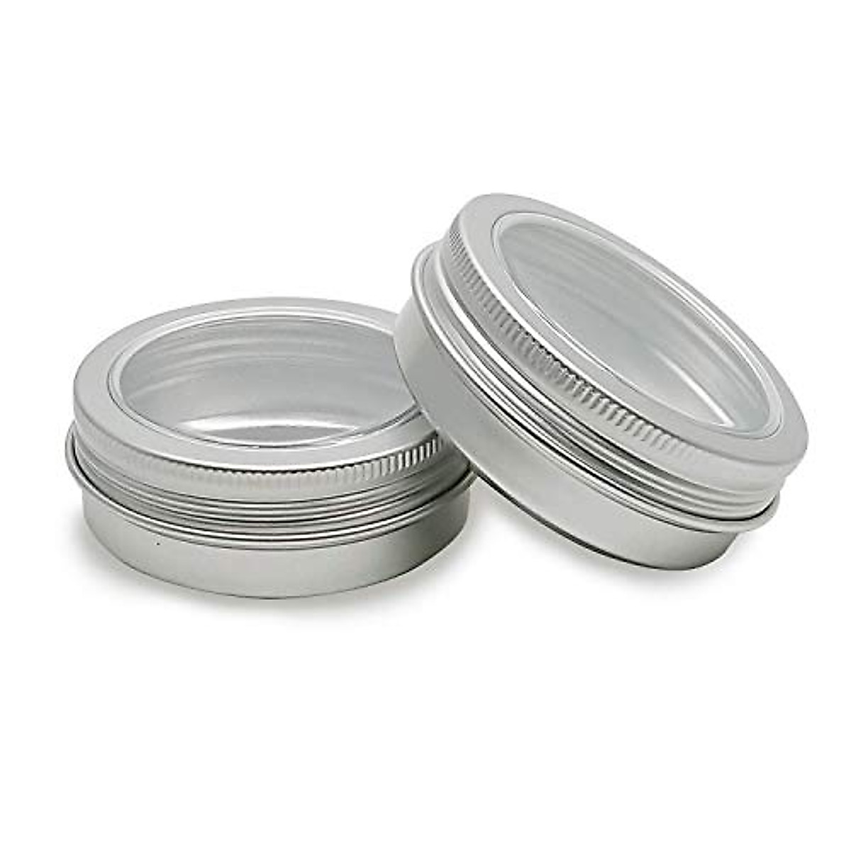 1 Ounce Aluminum Tin Jar 30 ml Refillable Containers Clear Top Screw Lid Round Tin Container Bottle for Cosmetic,Lip Balm, Cream, 12 Pcs.