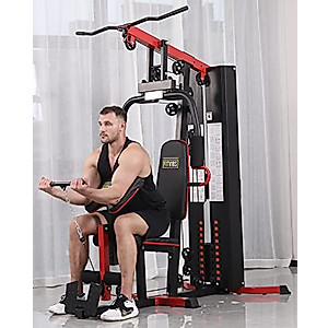 Signature Fitness Multifunctional Home Gym System Workout Station with Leg Extension and Preacher Curl, 122.5LB Weight Stack, M750, Multiple Pacakges