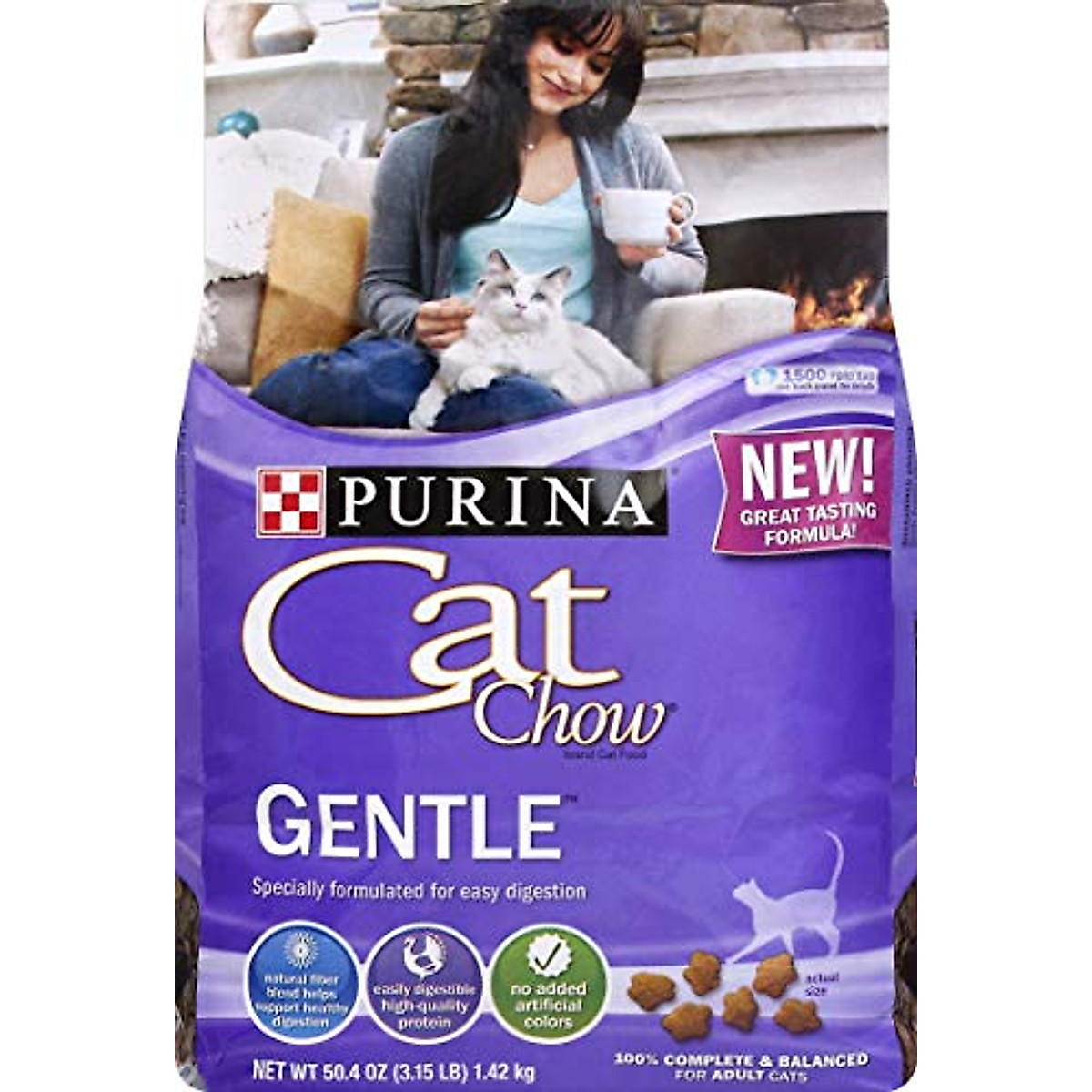 Purina Cat Chow Dry Cat Food, Gentle, 3.15 Lb Bag