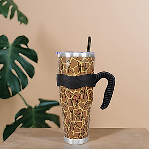Giraffe 40 Oz Tumbler with Handle and Straw, Giraffe Print Large Big Stainless Steel Vacuum Insulated Tumbler Coffee Cup Water Bottle Travel Mug, Cute Giraffe Gifts Stuff Decor Accessories, Brown