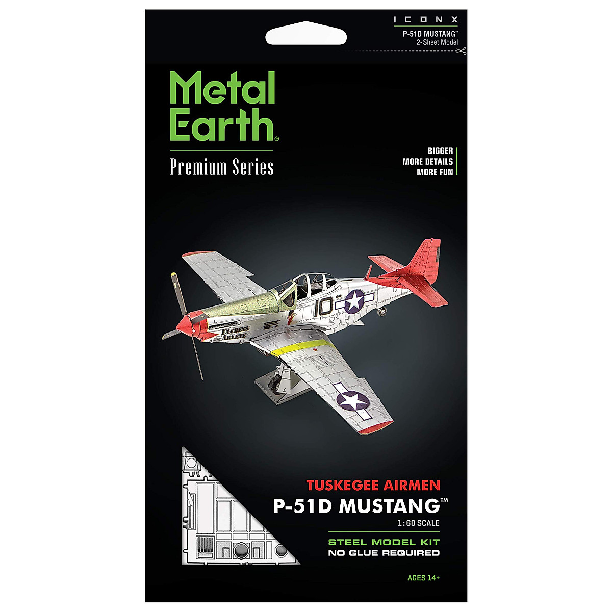 Metal Earth Premium Series Tuskegee Airmen P-51D Mustang Red Tail 3D Metal Model Kit Fascinations