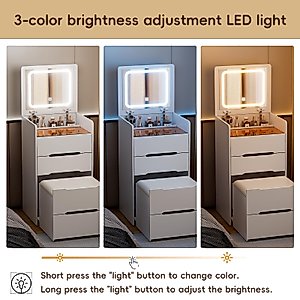 PAKASEPT 3 in 1 Vanity Desk with Plip Top Mirror, Small Make Up Vanity Set with Visible Glass Desktop, Compact with 3 Drawers,Cushioned Tool,Dressing Table for Bedroom