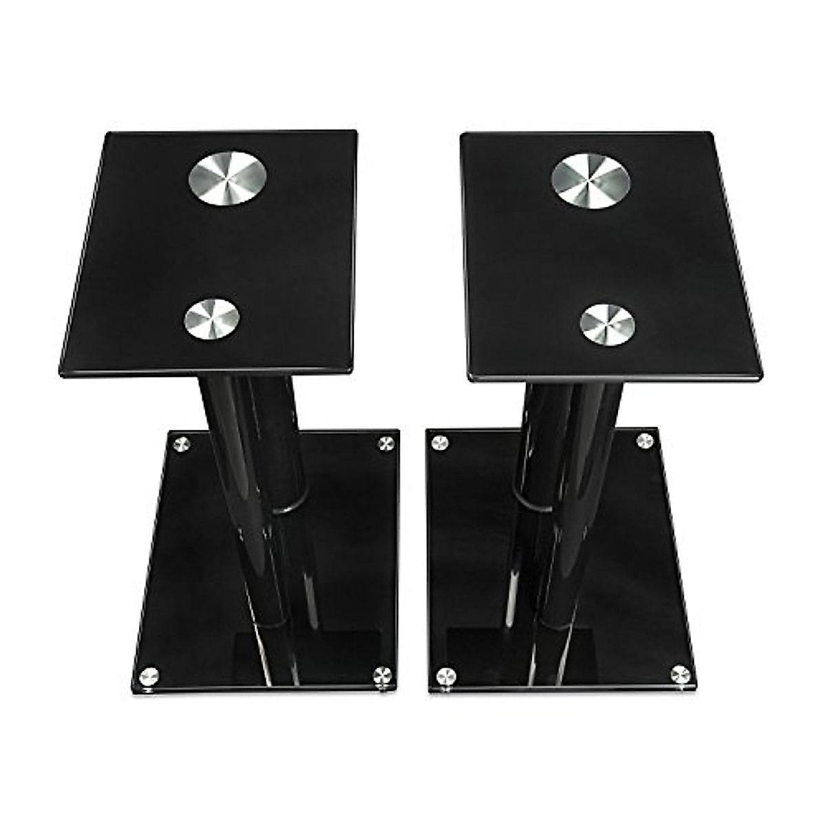 Mount-It! Floor Speaker Stands for Satellite Speakers and Surround Sound (5.1 and 2.1) Systems, Glass and Aluminum, 18 Inches Height, 22 Lbs Weight Capacity, Black