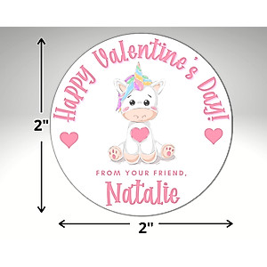 Personalized Unicorn Valentine's Day Stickers for Kids Class Party Favors, Custom Gift Bag Labels for Girls, 2-inch, 20-Count