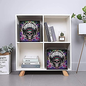 Indian Skull Collapsible Storage Bins Basics Folding Fabric Storage Cubes Organizer Boxes with Handles