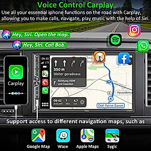 Double Din Car Radio with Bluetooth, Voice Control Apple CarPlay Screen, Mirror Link, 7 Inch HD Capacitive Touchscreen Car Play, Backup Camera, Subw, USB/SD Port, Multimedia Player AM/FM Car Stereo
