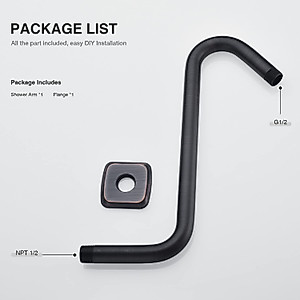Angled Shower Arm with Flange S Shaped Rainfall Shower Head Riser Pipe, 12 Inch Stainless Steel Gooseneck Extender Arm with 9 Inch High Rise, Wall Mounted,Oil Rubbed Bronze