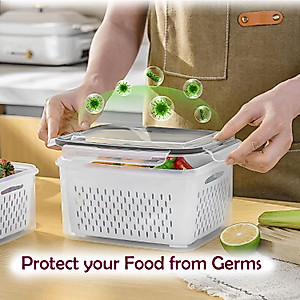 5 PCs Fruit Storage Containers for Fridge, Leakage Proof Fruit Storage Containers with Removable Colanders, Fruit Containers for Fridge with Lid, BPA-Free Produce Containers for Fridge