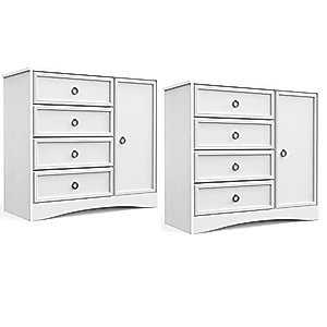 LGHM Modern 4 Drawer Dresser Set of 2, Dressers for Bedroom Adjustable Shelves, Tall Chest of Drawers Closet Organizers and Storage for Clothes - Easy Pulls, Textured Borders White