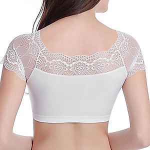 DRESHOW Lace Bralette Tank Tops Wireless Bra Lace Crop Top Padded Stretch Spaghetti Thin Strap Yoga Sports Bra for Women 92.5-165 Lbs