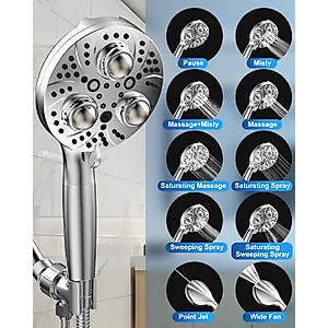 Surpzon Filtered Massage Shower Head with Handheld Spray Combo, 10 Modes High Pressure Shower Heads with 3 Massage Beads, Detachable Shower Head with 59" Hose & Replaceable Filters for Hard Water