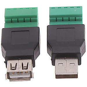 VizGiz 2 Pack USB 2.0 Plug Replacement 5Pin Solderless Screw On Type USB Terminal Block Connector Male and Female Socket Jack Adapter for LED Strip Lights USB Charging Projects Camera Electronics Test
