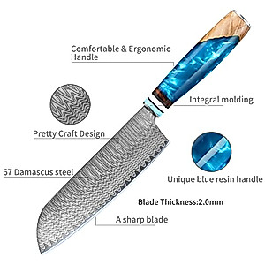 Kuwata Santoku Knife, Professional Japanese VG-10High Carbon Stainless Steel Damascus Kitchen Santoku Chefs Knife, Ergonomic Wood Knife Handle, Super Sharp Chef's Knives with Gift Box