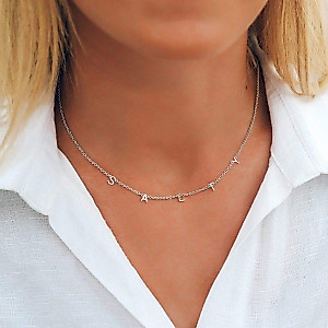 Pura Vida 14" Silver Salty Letter Charms Choker Necklace - Brand Charm, Exclusive Design - 3" Extender