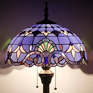 WERFACTORY Tiffany Floor Lamp Blue Purple Baroque Stained Glass Standing Reading Light 16X16X64 Inches Antique Pole Corner Lamp Decor Bedroom Living Room Home Office S003C Series