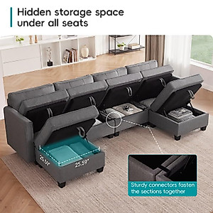 Tbfit Modular Sectional Couch Sofa, Convertible U Shaped Couch with Storage Ottomans, 6 Seat Modular Sectionals Sofa Couches for Living Room, Dark Grey
