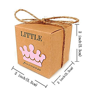 50pcs Little Princess Baby Shower Favor Boxes + 50pcs Twine Bow, Candy Bag Rustic Kraft Paper Gift Box for Baby Shower Party Supplies Cute 1st Birthday Girl Decoration