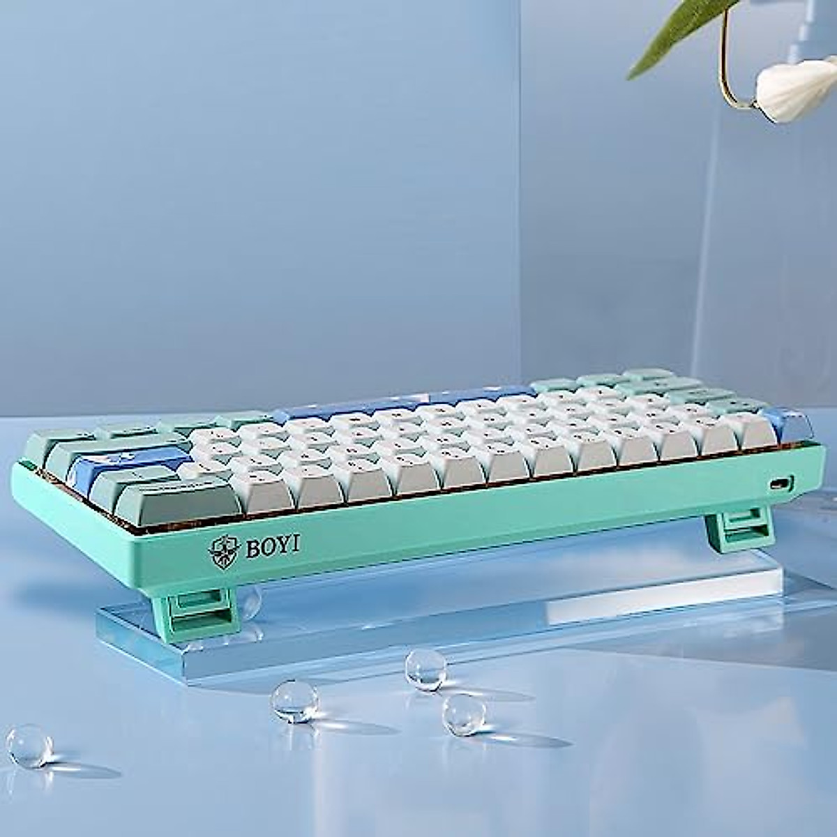 BOYI 61 Mini RGB Wired 60% Hot-Swappable Mechanical Gaming Keyboard,PBT Sublimation Keycaps NKRO Programmable Type-C Keyboard for Gaming and Working(BOYI Iceberg Snow Theme,Cherry MX Brown Switch)