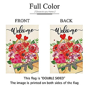 ORTIGIA Valentines Day Sending Love Garden Flag 12x18 Inch Vertical Double Sided Envelope Rose Heart Flowers Flag for Outside Yard Anniversary Wedding Party Yard Outdoor Decoration