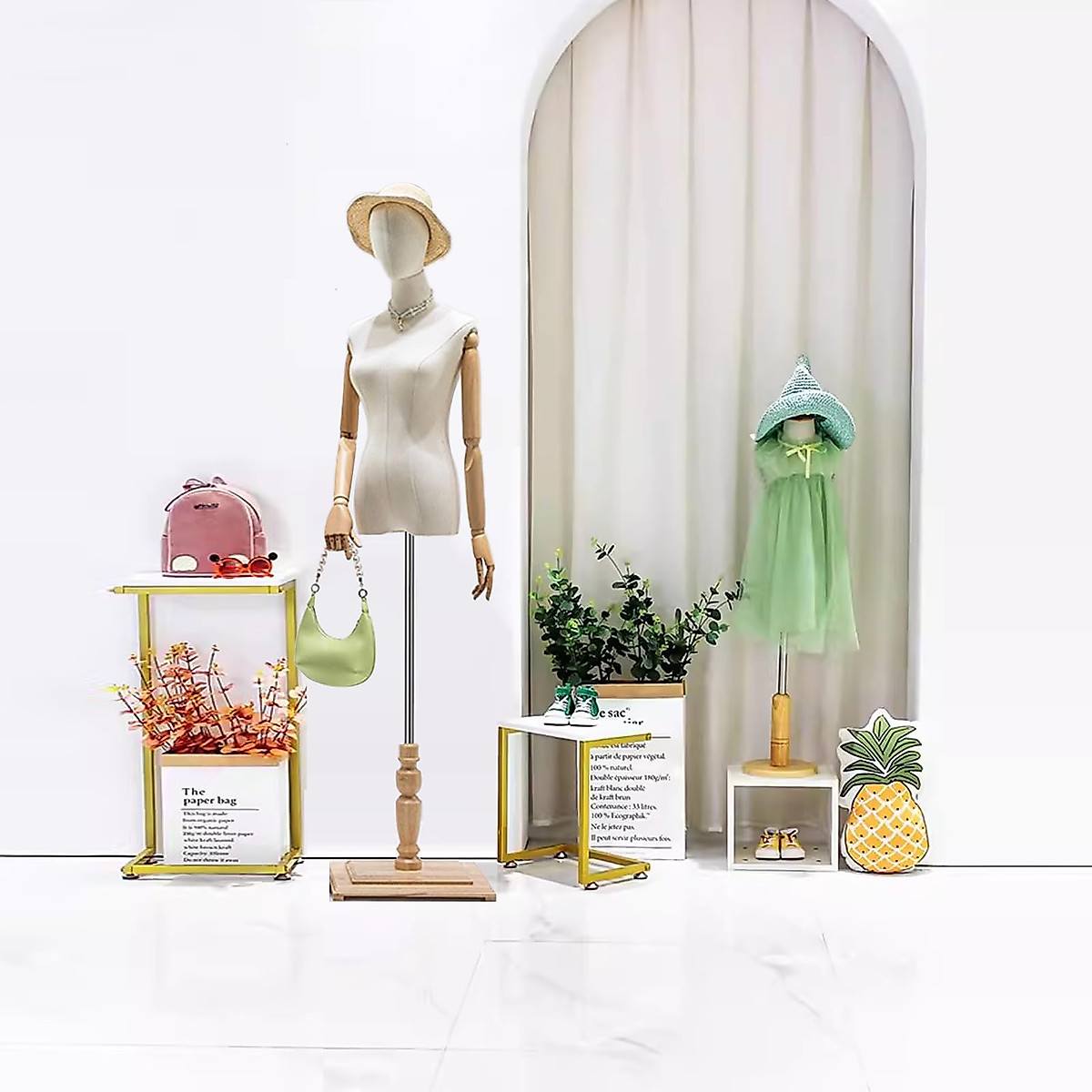 Dress Form Mannequin, Display Female Mannequin with Wooden Stand and Head, 55"~77" Height Adjustable Women Mannequin for Boutique Clothing Jewelry Store