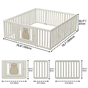 Benarita Baby Playpen 71" L x 79" W x 26”D Kids Activity Center Safety Play Yard with Gate and Mat Beige Indoor Outdoor Fence for Baby Boys Girls 14 Panel