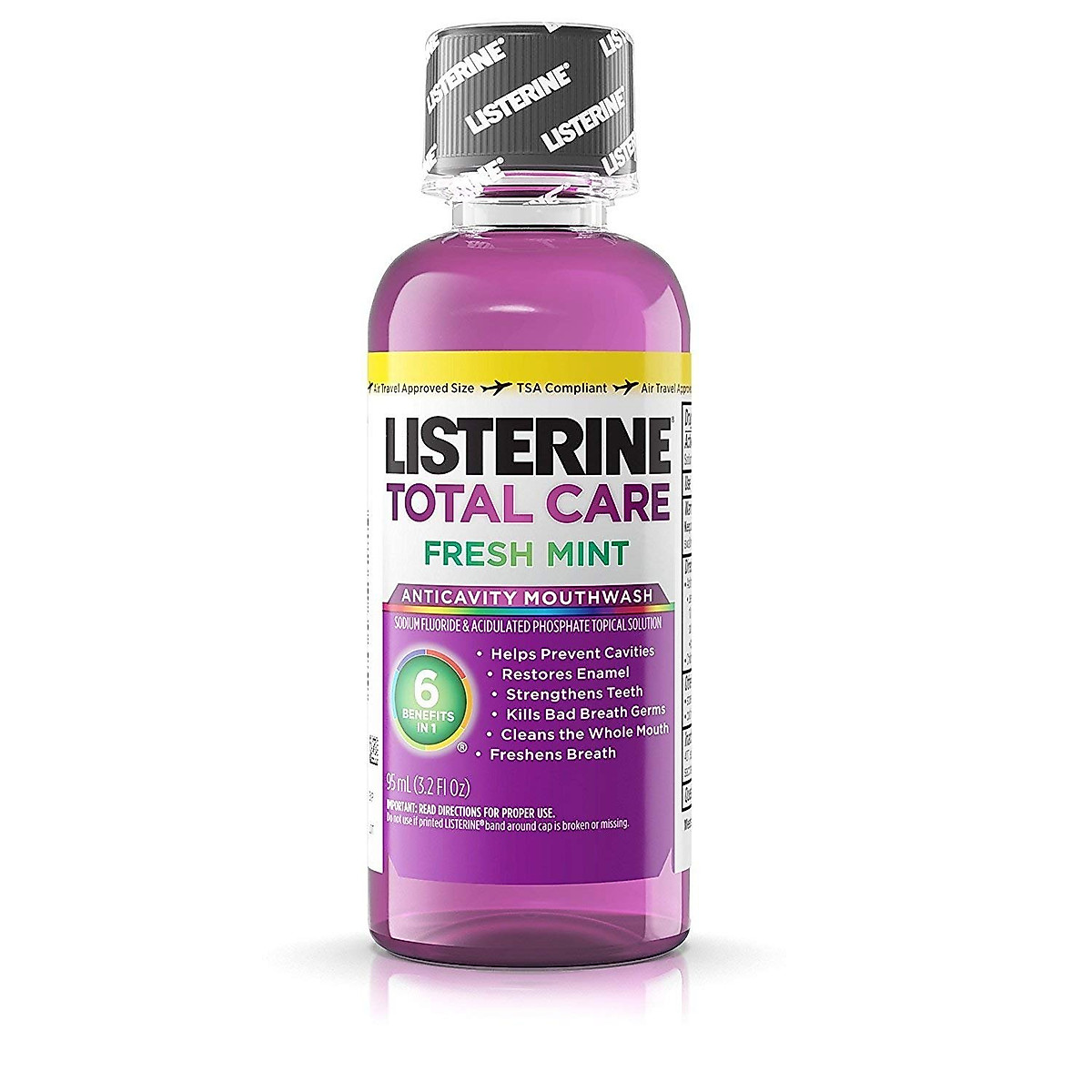 Listerine Total Care Fresh Mint Antiseptic Mouthwash, Travel Size 3.2 Ounces (95ml) - Pack of 2
