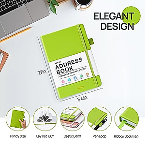 Stilip Address Book with Alphabetical Tabs - Large Print Hardcover for Organizing Contacts, Handy Size Small Address Book for All Your Important Information in One Place - Green