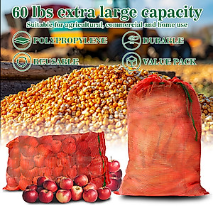 Sukh 7 Pcs Large Mesh Produce Bags - 60lbs Mesh Vegetable Bags Reusable Washable Mesh Storage Bag Breathable Produce Bags Onion Storage With Drawstring for Potato Onion Citrus Fruits 20"X32" Red