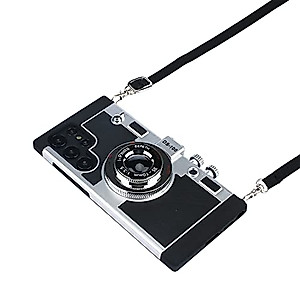 Awsaccy Emily in Paris Phone Case for Samsung Galaxy S22 Ultra 5G 6.8 Inch Camera Case Vintage Cover Cute 3D Cool Unique Design Silicone Case with Removable Neck Strap Lanyard for Girls Women Black