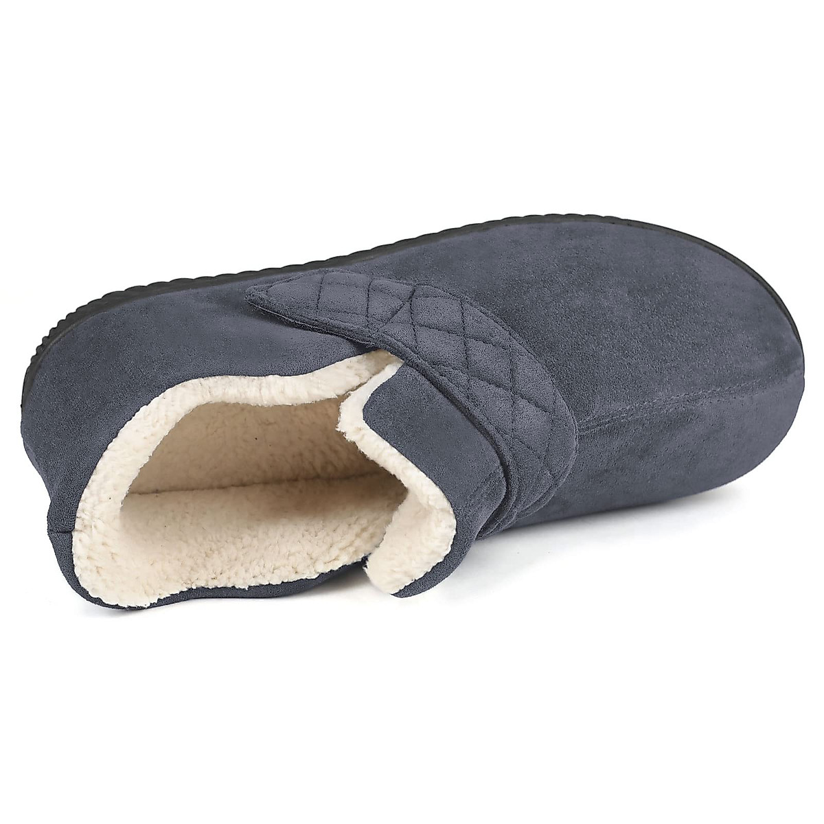 Zizor Mens Slipper, Velcro House Shoes for Diabetic, Men Gifts, Memory Foam, Indoor Outdoor, Winter Ankle Pantuflas with Rubber Sole (Dark Grey, Size 11)