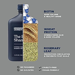 Grooming Lounge The Best Shampoo - Scalp Clarifying, Frizz Control Hair Wash for Men - Promotes Hair Length and Strength - Clean, Stimulating Peppermint Fragrance with Rosemary for Regrowth - 2 pack