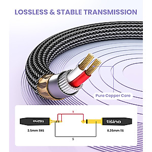 tisino 1/4 Mono to 1/8 Stereo Cable, 3.5mm TRS Stereo to 1/4 inch TS Mono Interconnect Cable (Mono to Stereo Adapter) - 10 feet
