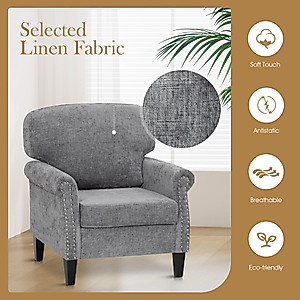 Sophia & William 3 Piece Living Room Furniture Set, 1 Loveseat & 2 Accent Chairs, Linen Fabric Comfy Sectional Sofa Couch for Living Room, Bedroom, Grey