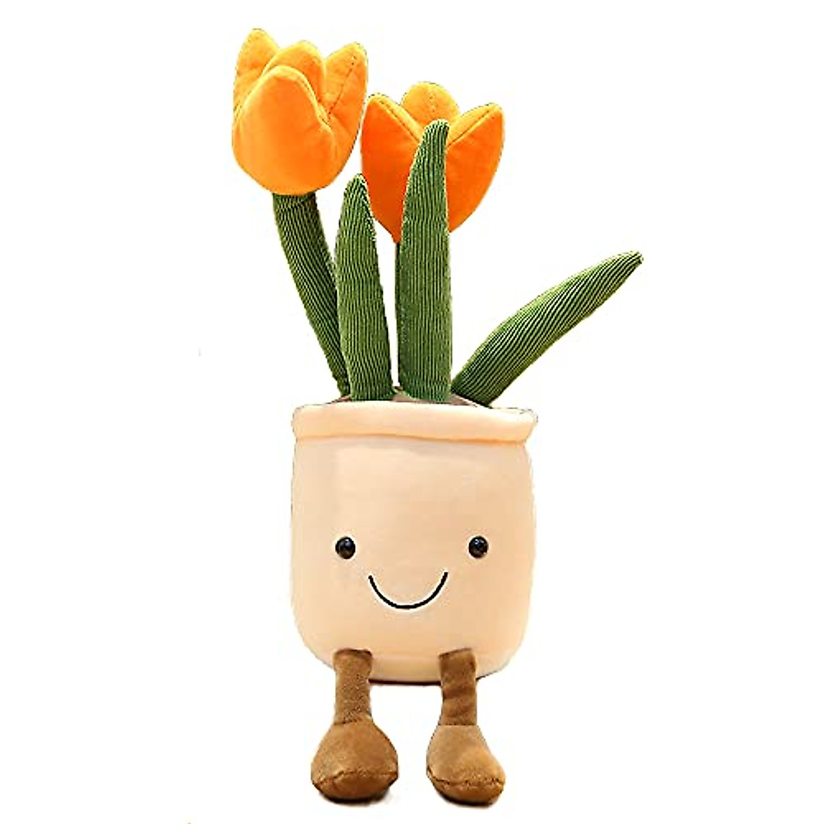 AULUDA Tulip Plush Toy, 13" Orange Flower Pot Stuffed Throw Plushie Pillow Doll, Soft Fluffy Plant Friend Hugging Cushion - Present for Every Age & Occasion