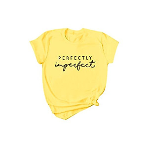 SOLY HUX Women's Letter Print Graphic Tees Short Sleeve Tops Casual Summer T Shirt Yellow L