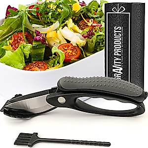 Toss and Chop Salad Tongs, Salad Chopper, Heavy Duty Kitchen Salad Scissors, Multifunction Double Blade Salad Cutting Tool (Black Salad scissor)