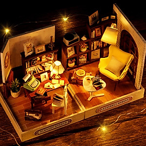 TuKIIE DIY Miniature Dollhouse Kit with Furniture, 1:24 Scale Creative Room Mini Wooden Doll House Plus Dust Proof for Kids Teens Adults(Elegant Studio)