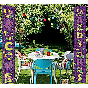 Mardi Gras Party Decorations Porch Sign Hanging Backdrop Banner - Carnival Birthday Party Supplies Photo Booth Prop Masquerade Wall Decoration Indoor/Outdoor